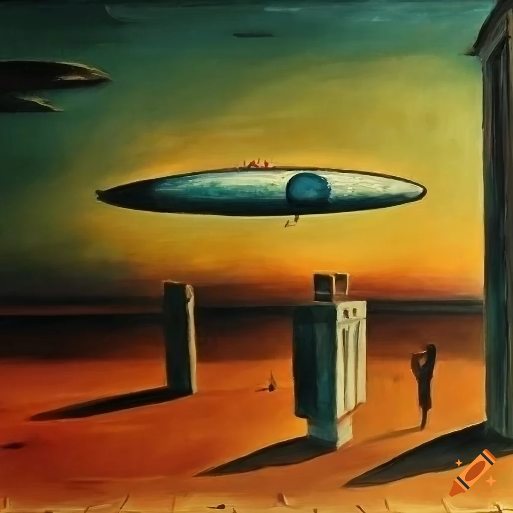 Surreal oil painting with UFO sighting in Chile on Craiyon