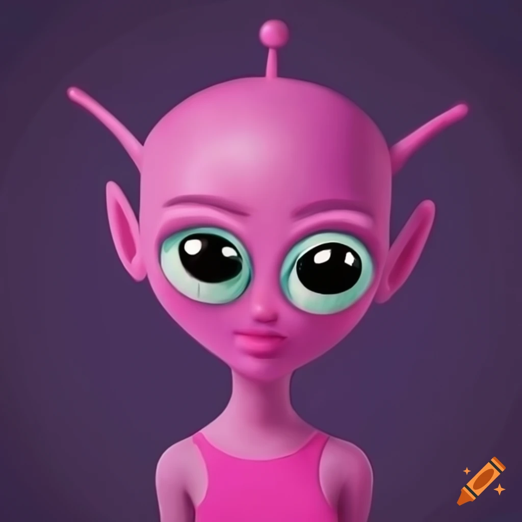 Illustration of a pink alien girl on Craiyon