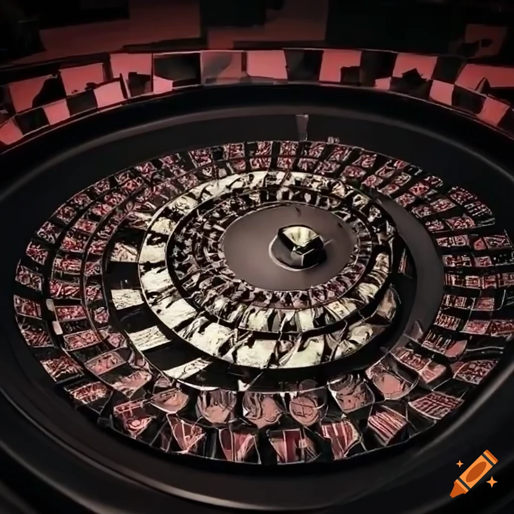 Chaotic illusionary roulette table in high detail on Craiyon