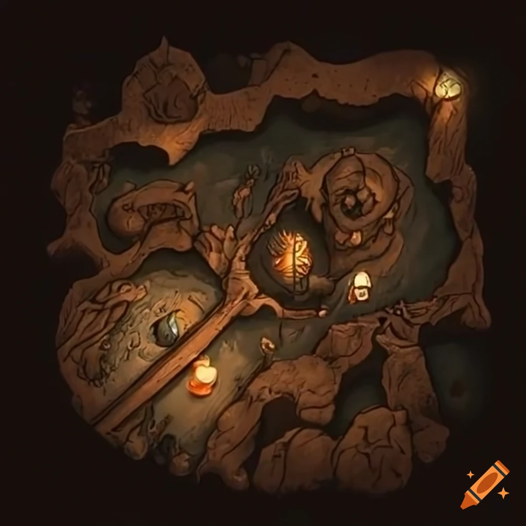 Detailed fantasy RPG map of a mysterious mine on Craiyon