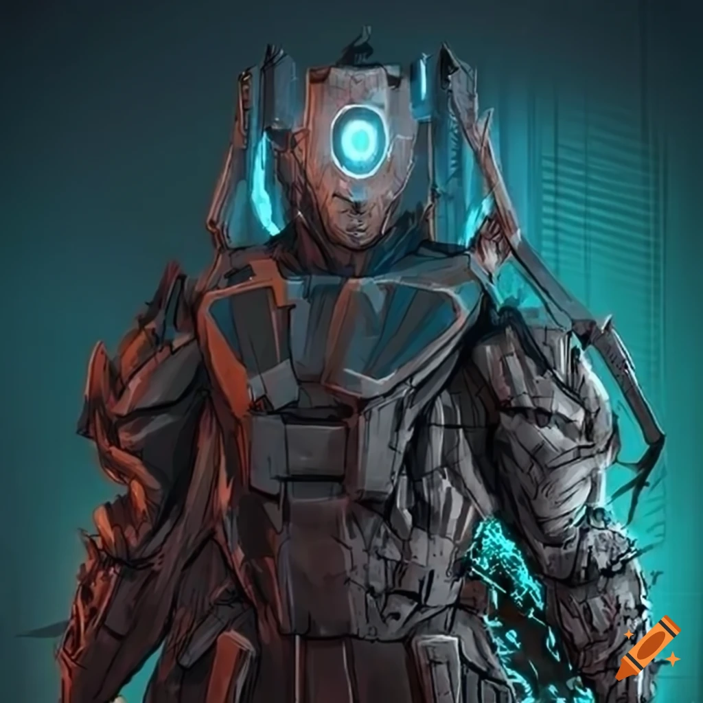 Digital artwork of a cyber samurai standing guard on Craiyon