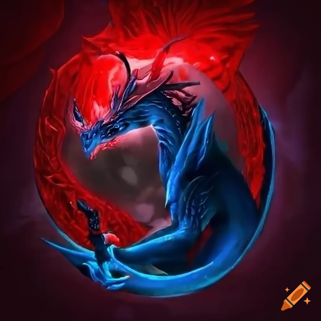 Red and blue kali linux dragons facing each other on Craiyon