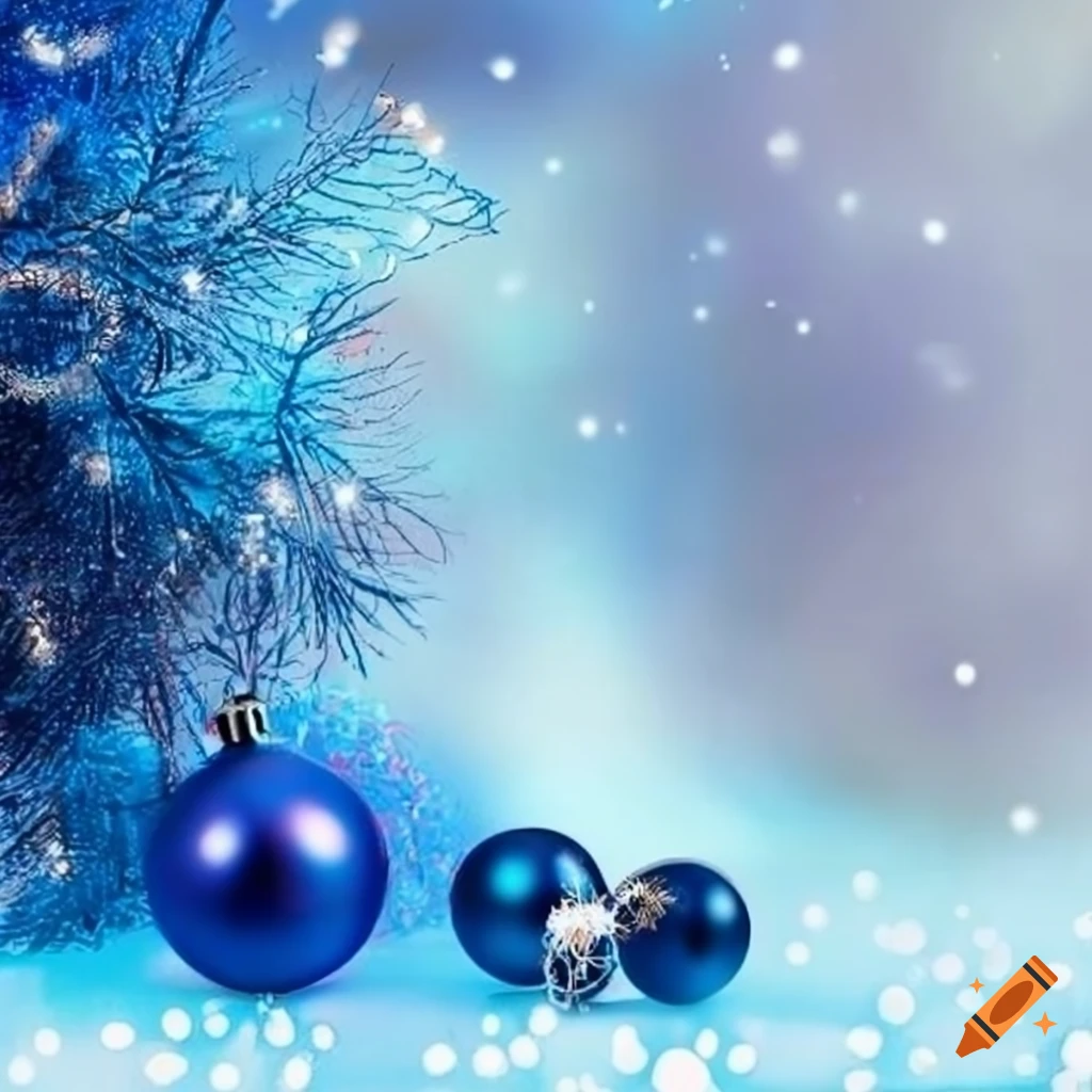 Artwork with blue and silver christmas decorations on Craiyon