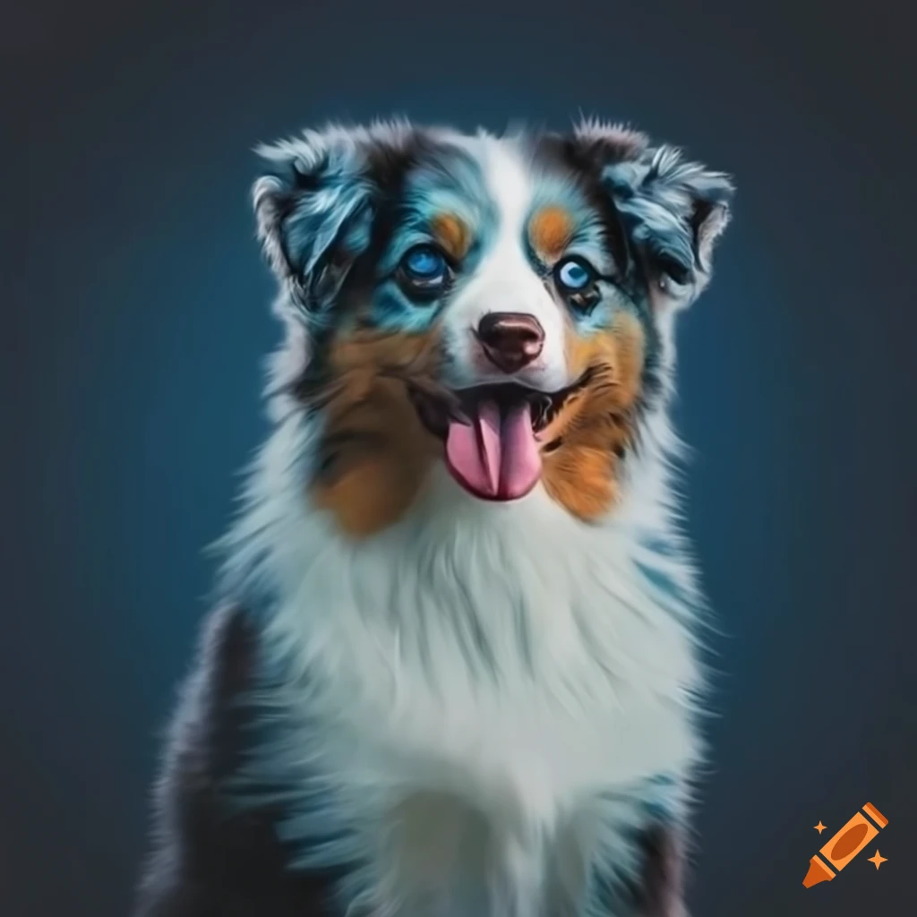 Detailed portrait of an Australian Shepherd puppy on Craiyon