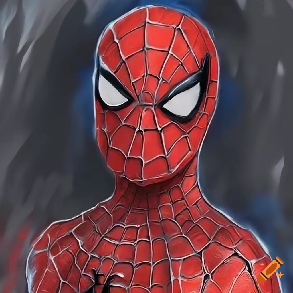 Closeup of spiderman's face in a fiery background on Craiyon
