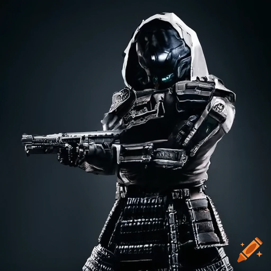 Cyber samurai with gun defending his homeland on Craiyon