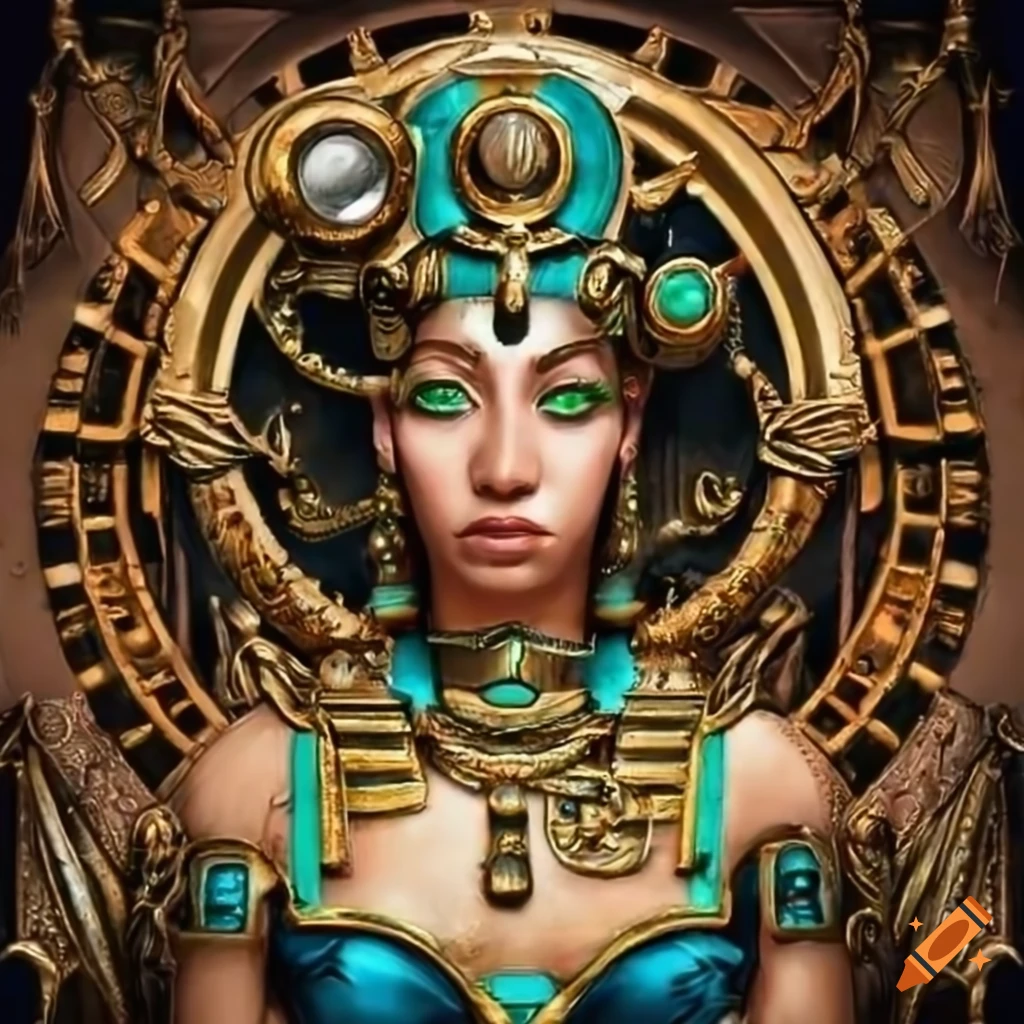 Steampunk depiction of an ancient egyptian goddess on Craiyon