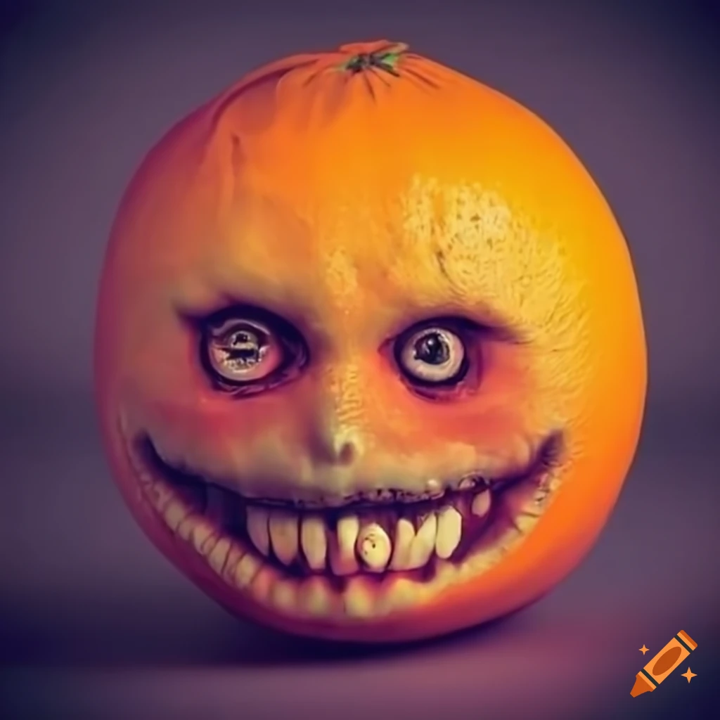 Retro horror-themed orange with sharp teeth on Craiyon