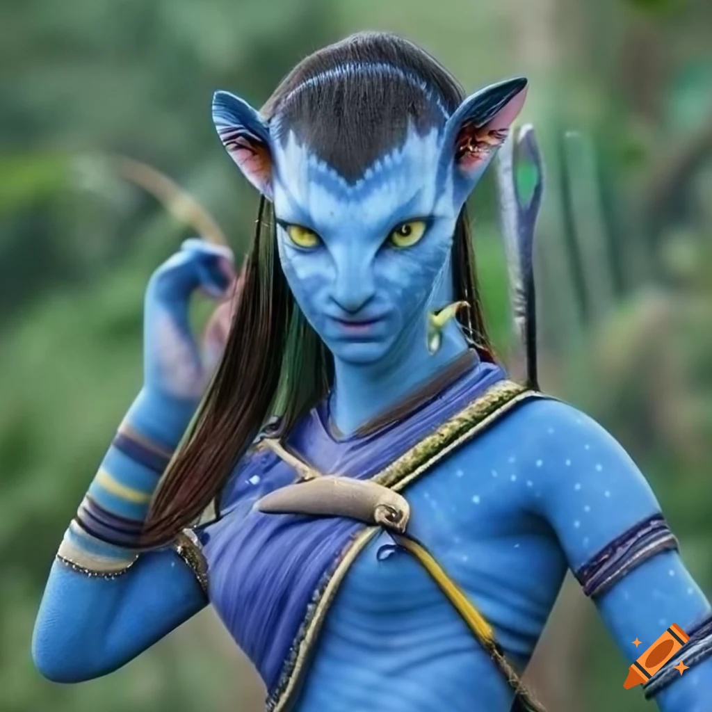 Artwork of a blue Na'vi girl with green eyes on Craiyon