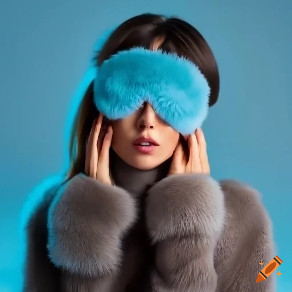 Fashionable woman wearing a fur sweater and sleep mask on Craiyon