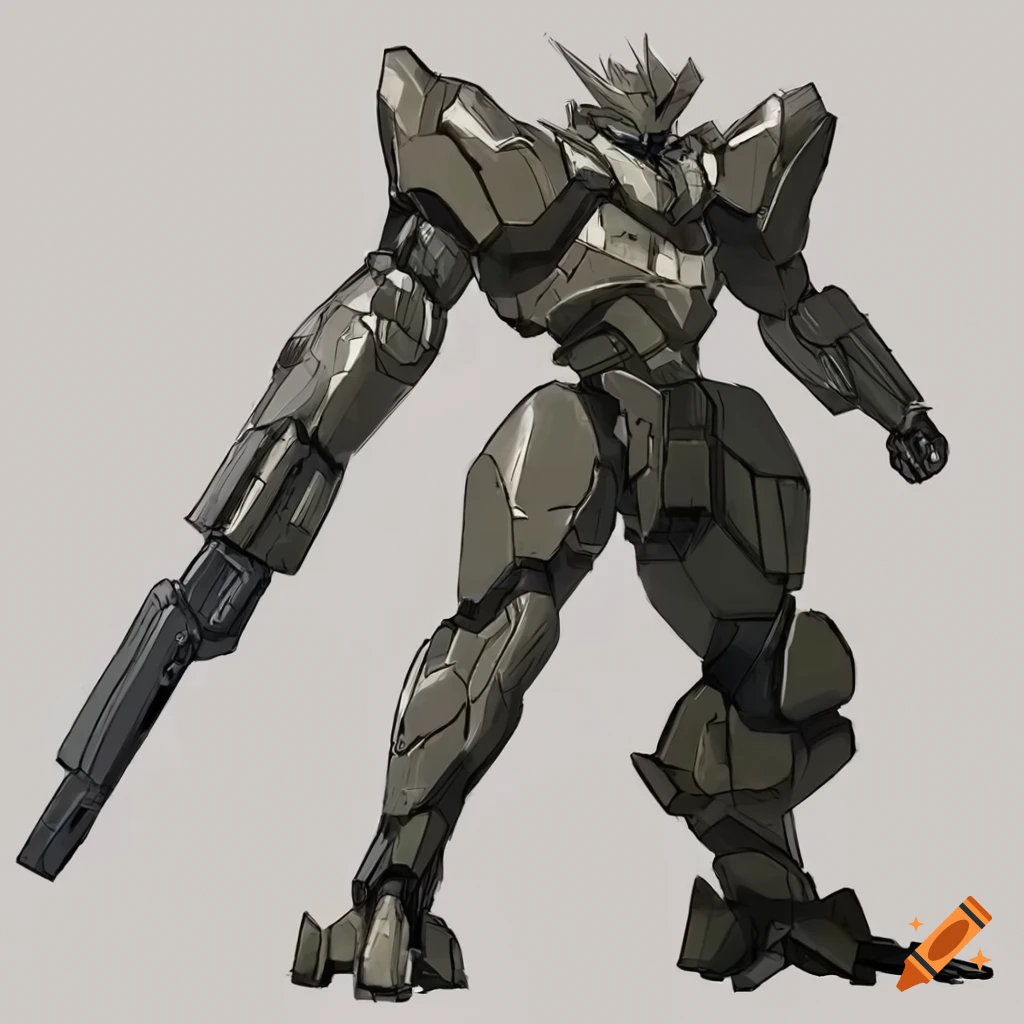 Art of a bulky armored anime mecha