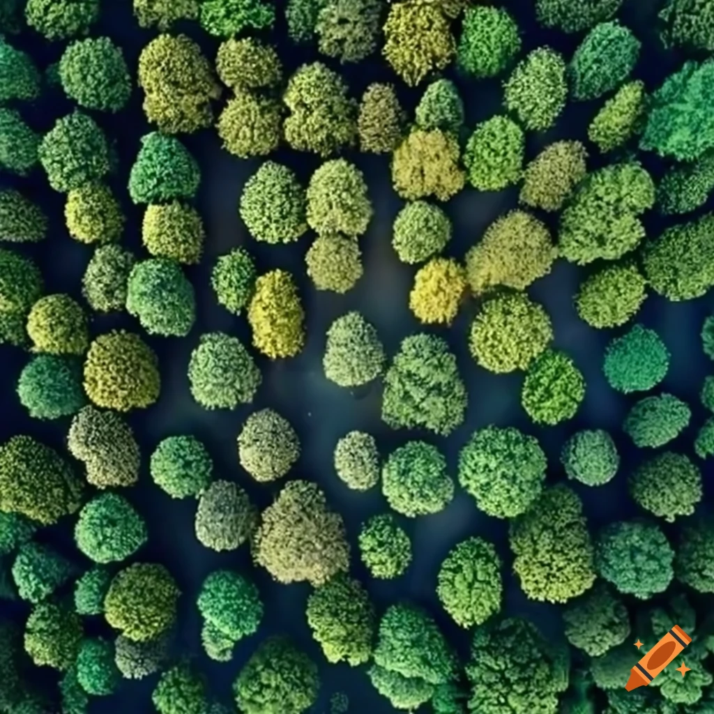 Birds-eye view of a forest on Craiyon