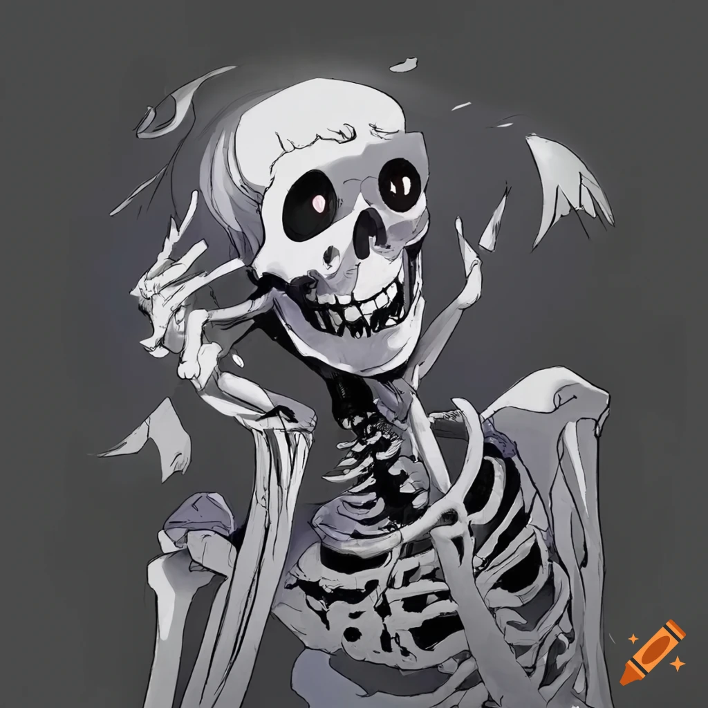 Humorous illustration of a laughing skeleton on Craiyon