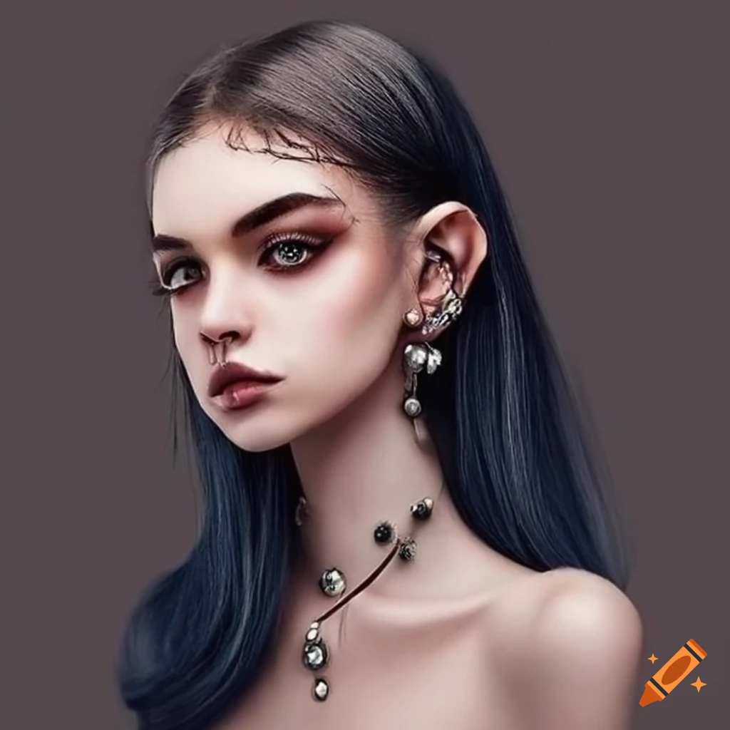 Portrait of a stylish girl with ear piercings on Craiyon