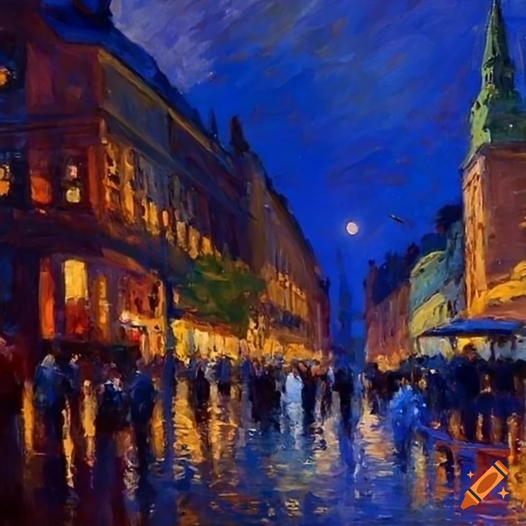 Impressionist painting of a night scene by the sea on Craiyon