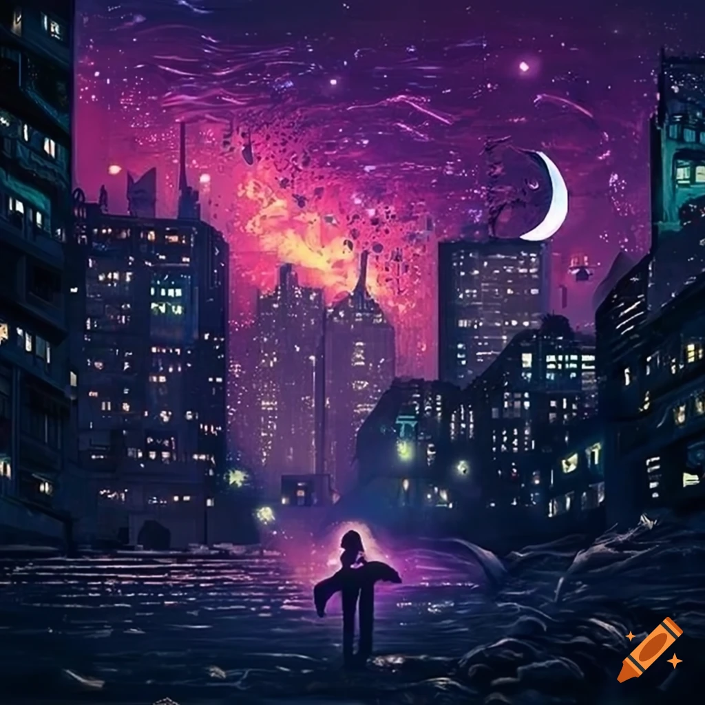 Dark and surreal artwork of nighttime with moon and stars on Craiyon