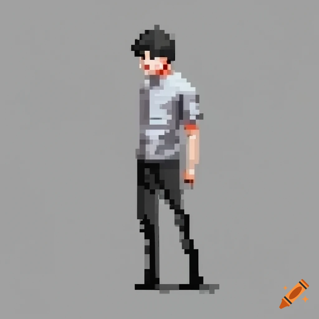 Pixel art of a young man wearing a white shirt on Craiyon