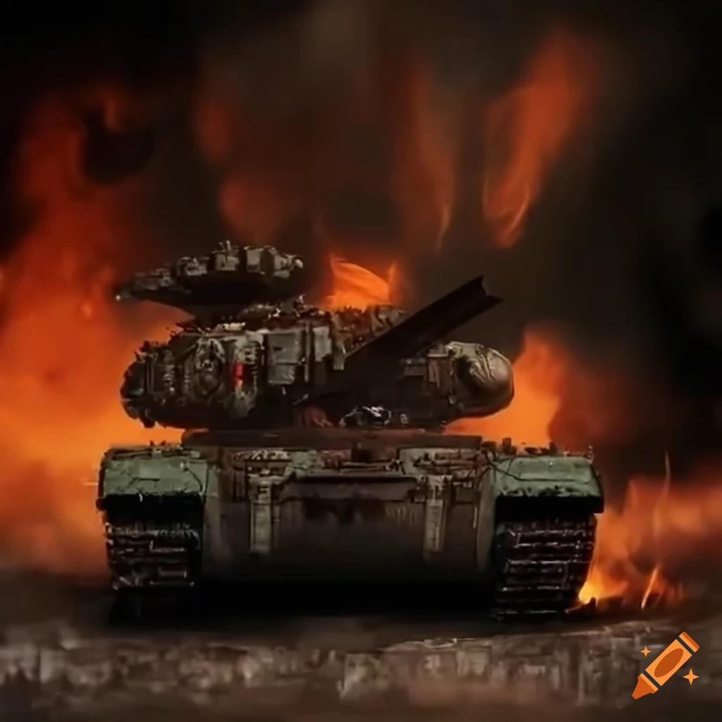 Dystopian death tank engulfed in flames on Craiyon