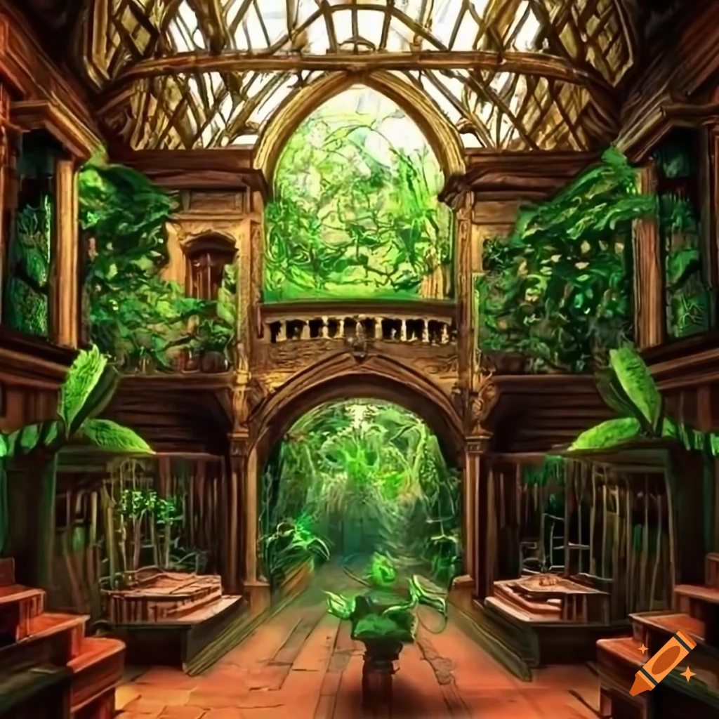 Fancy guild hall with jungle-themed interior on Craiyon