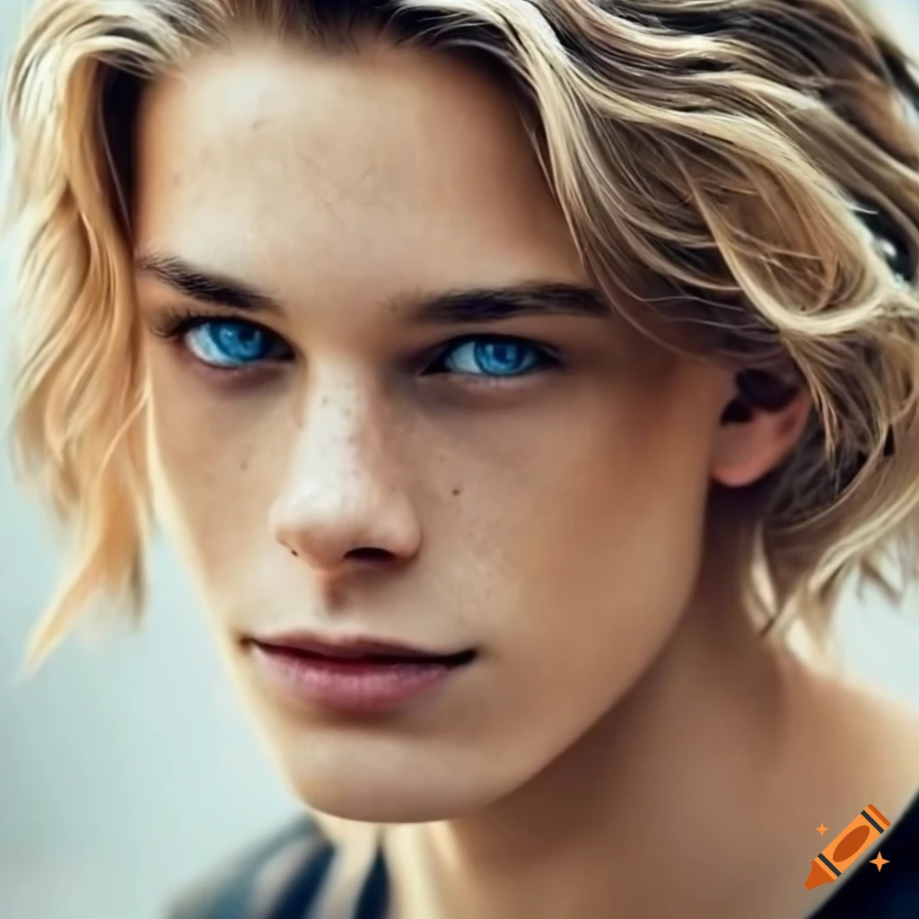Handsome man with wavy blonde hair and blue eyes on Craiyon