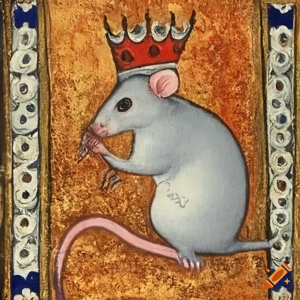 Medieval painting of a mouse wearing a crown on Craiyon