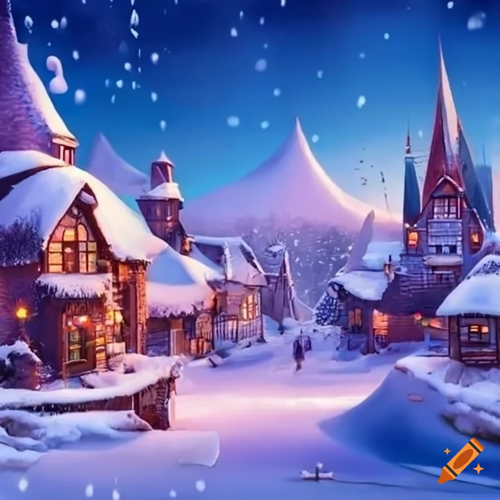 Snow-covered magical village