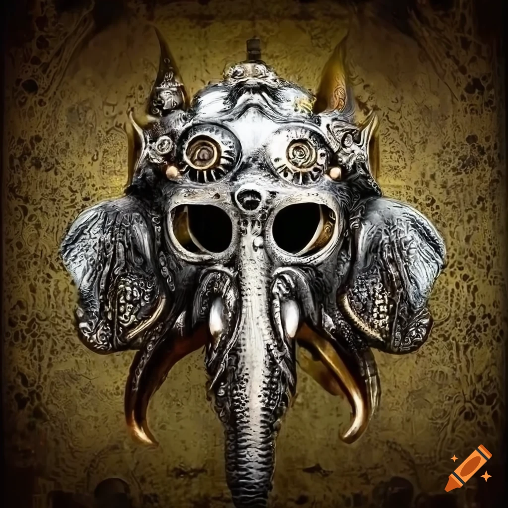 Biomechanical Elephant steampunk death mask on textured Indian ...
