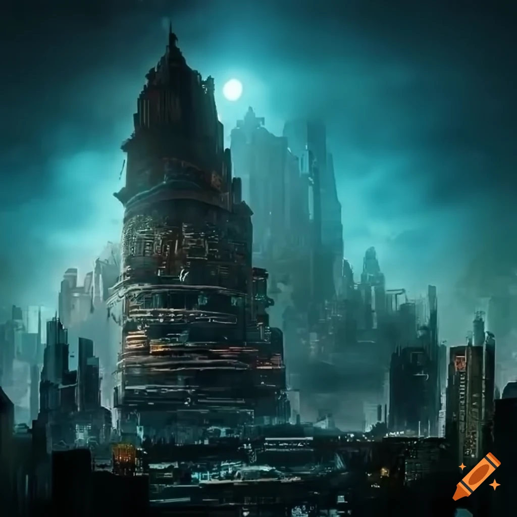Cyberpunk art of a futuristic tower of babel on Craiyon