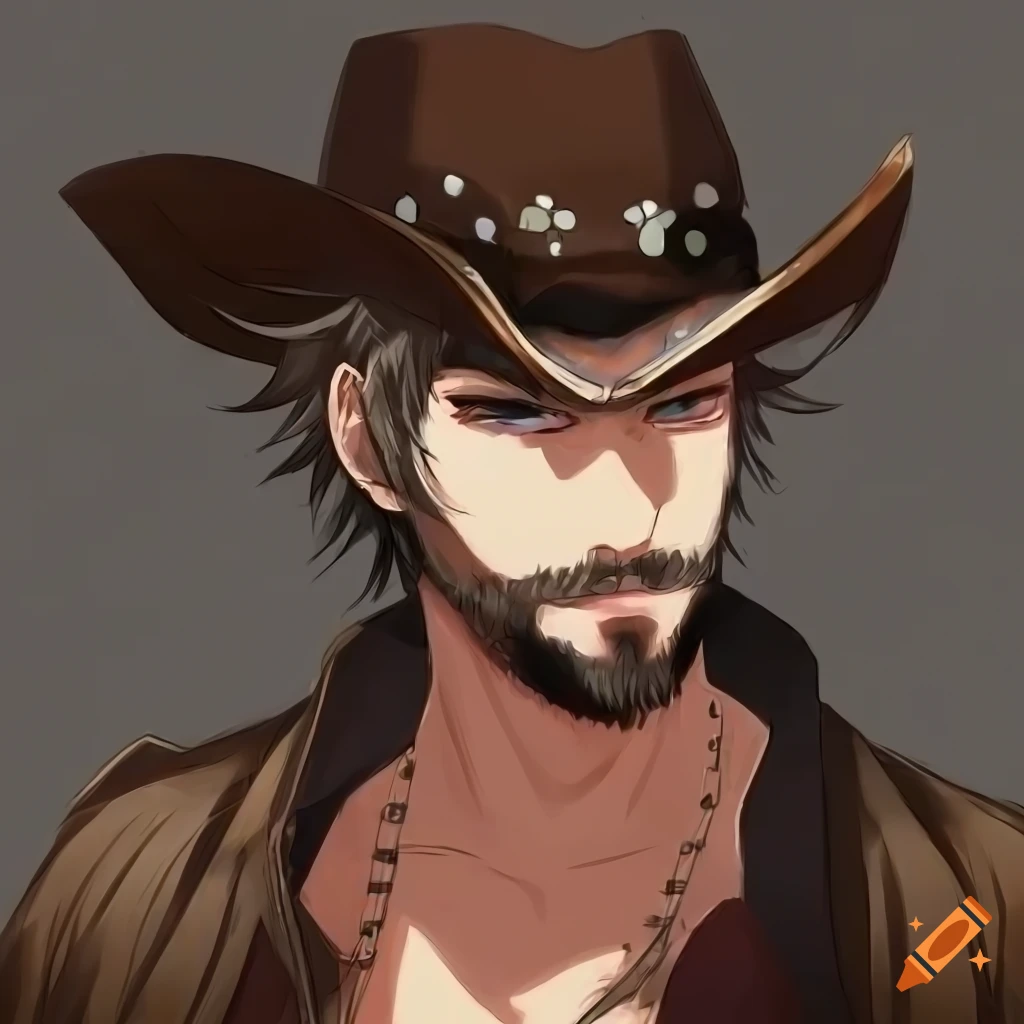 Attractive cowboy character in anime style on Craiyon