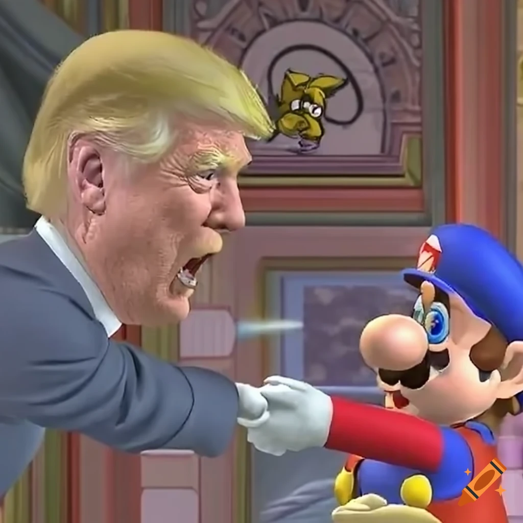 Screenshot of gameplay with Donald Trump in Mario Party 8 on Craiyon