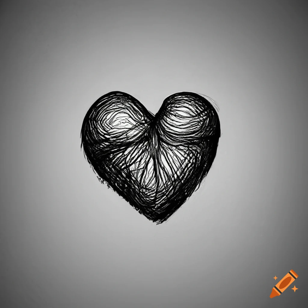 Black and white heart drawing on Craiyon