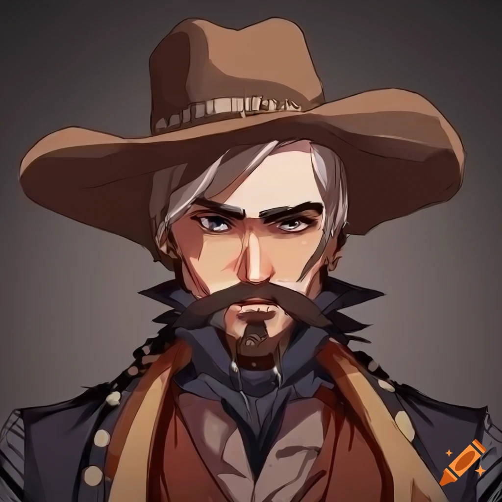 2d anime style cowboy with a beard and short hair