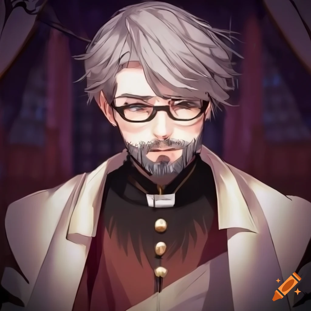 Anime style depiction of a mysterious male priest on Craiyon