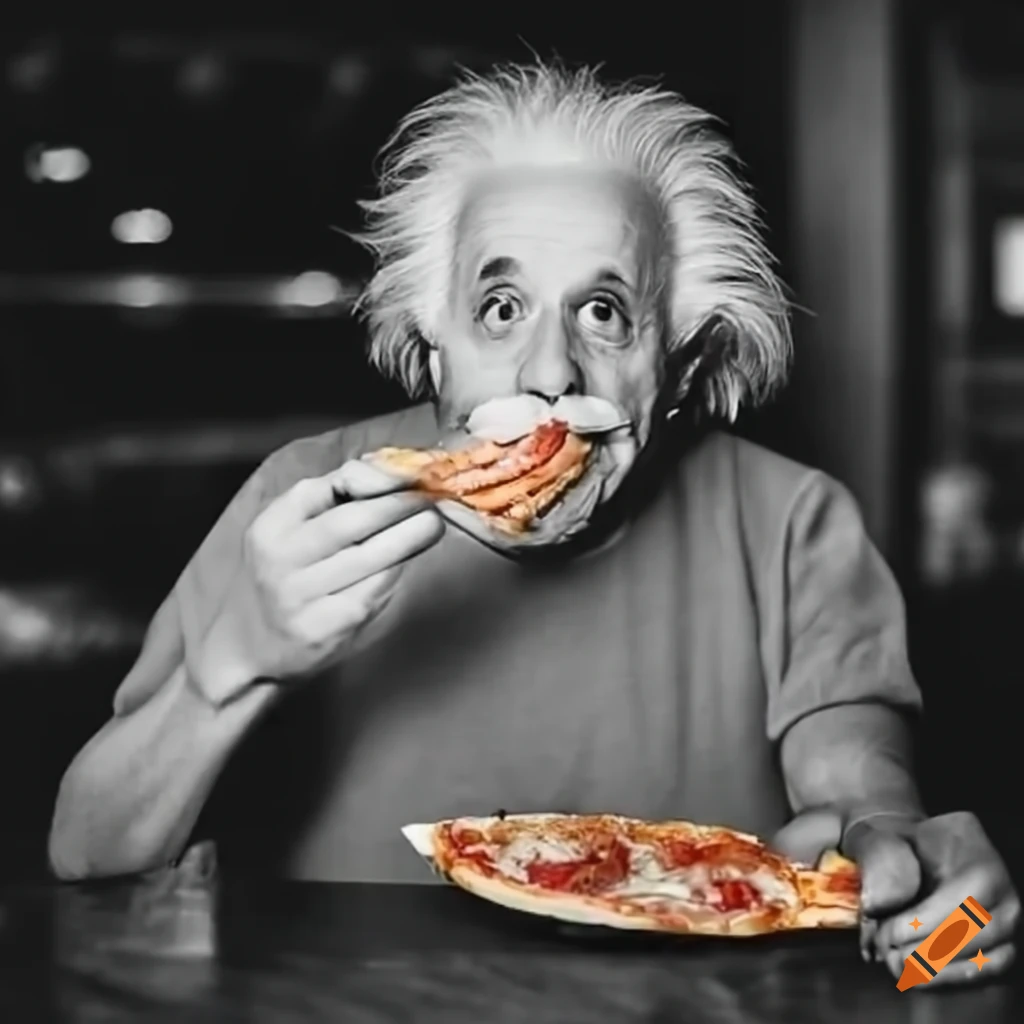Einstein eating pizza on Craiyon