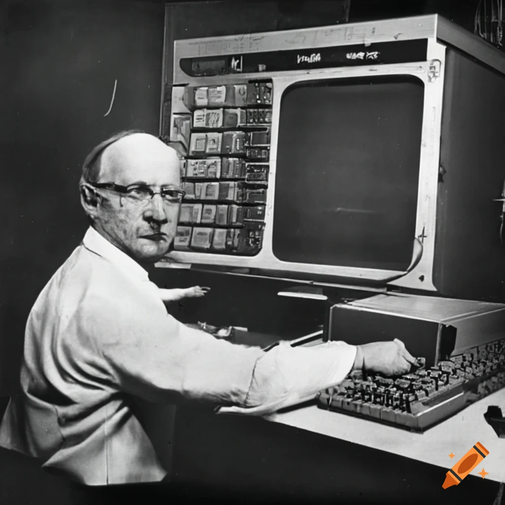Historic photo of scientists working together on a computer on Craiyon
