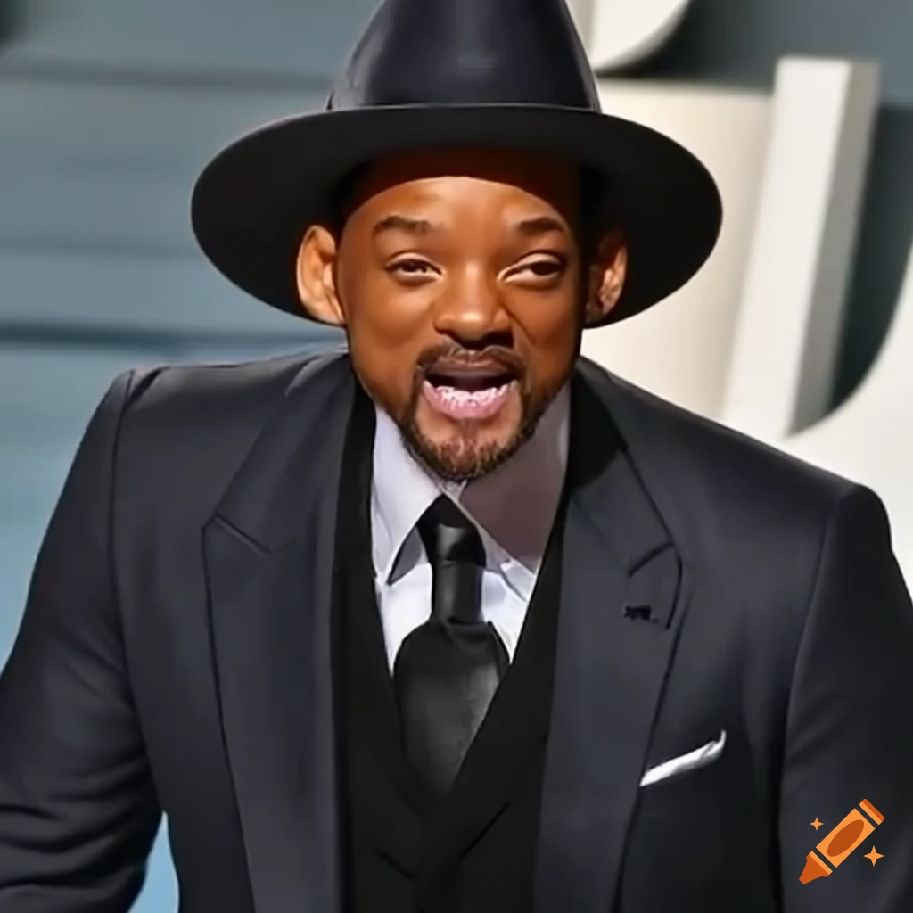 Will smith wearing a fedora hat and business suit on Craiyon