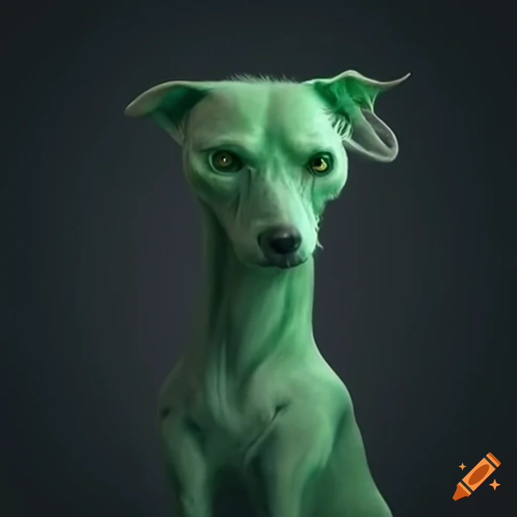 Image of a mysterious green mutant dog with a black cloak on Craiyon