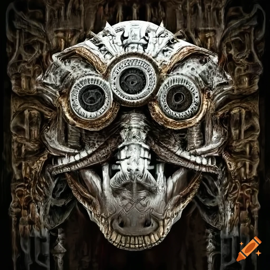 Chrome steampunk Nile Crocodile death mask on Papyrus textured ...