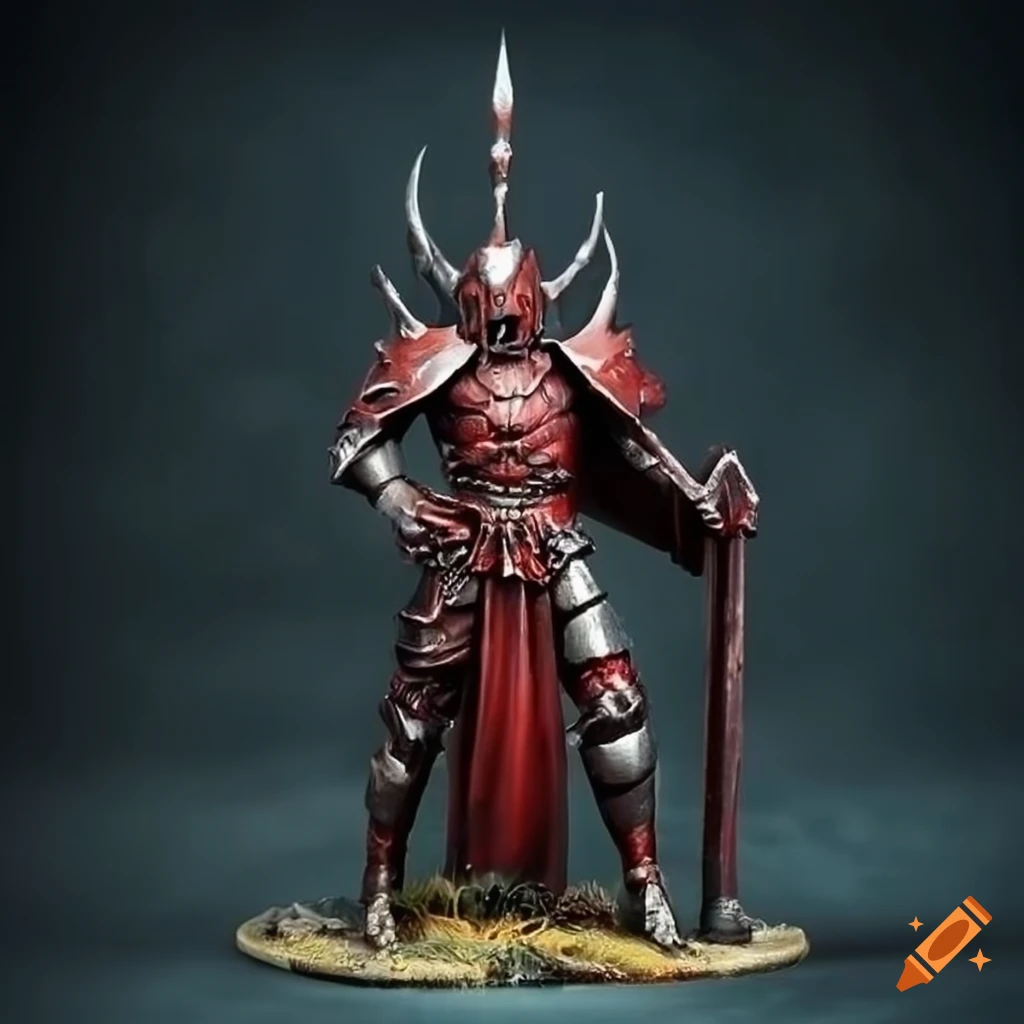 Red-armored fantasy knight resin model on Craiyon