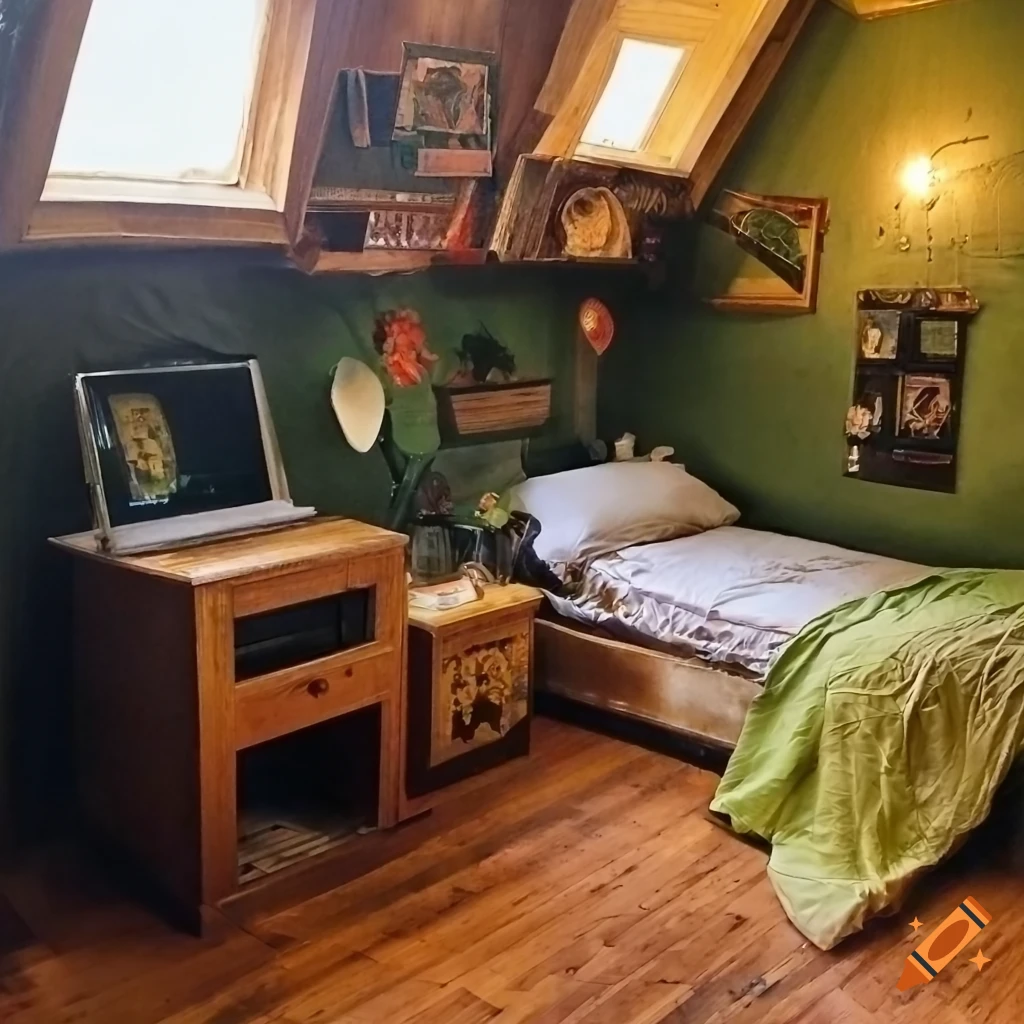 Retro hobbit bedroom on Craiyon