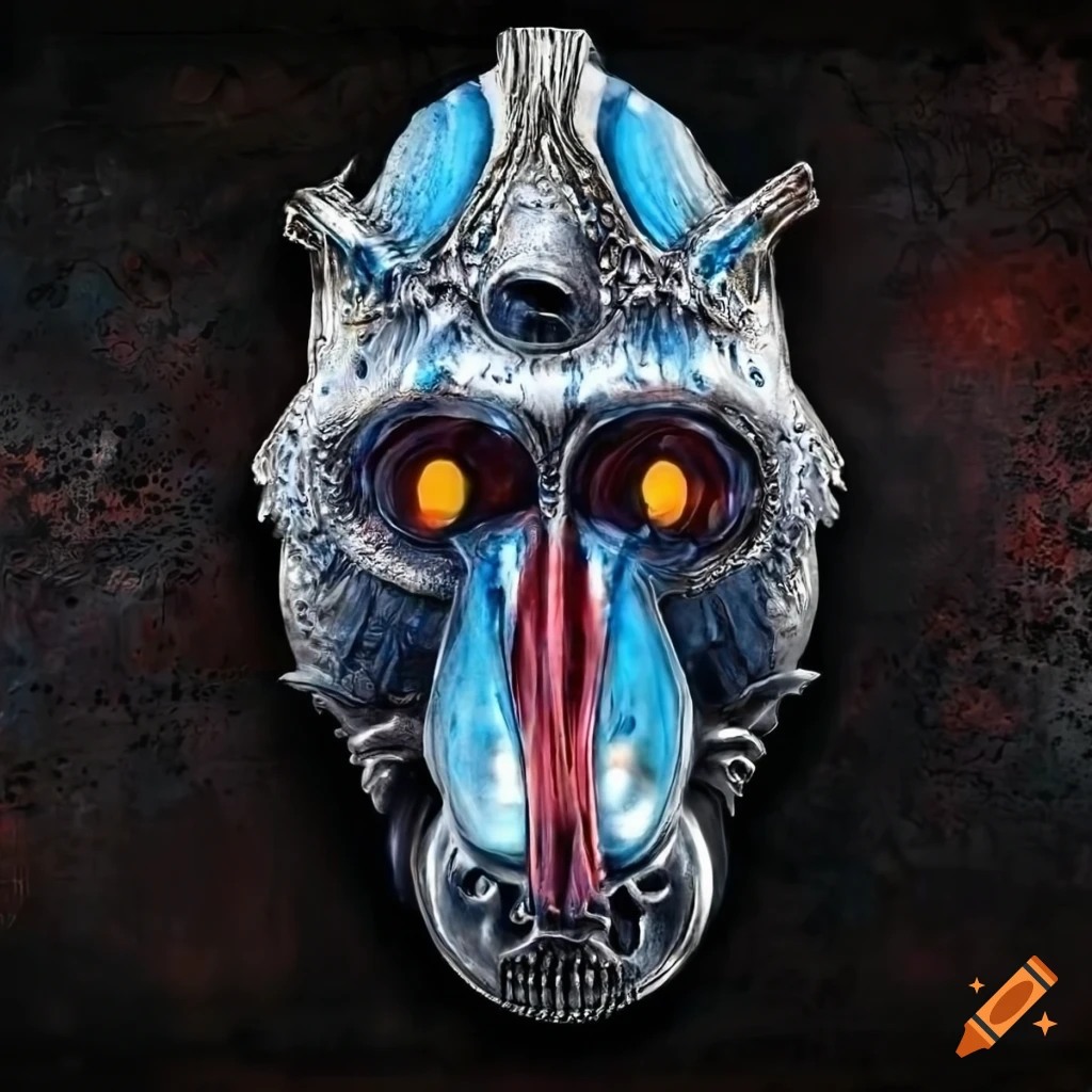 Biomechanical Mandrill steampunk death mask on African textured ...