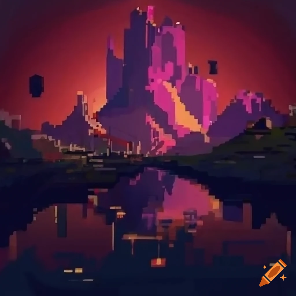 Pixel art illustration of past pixelated journeys on Craiyon