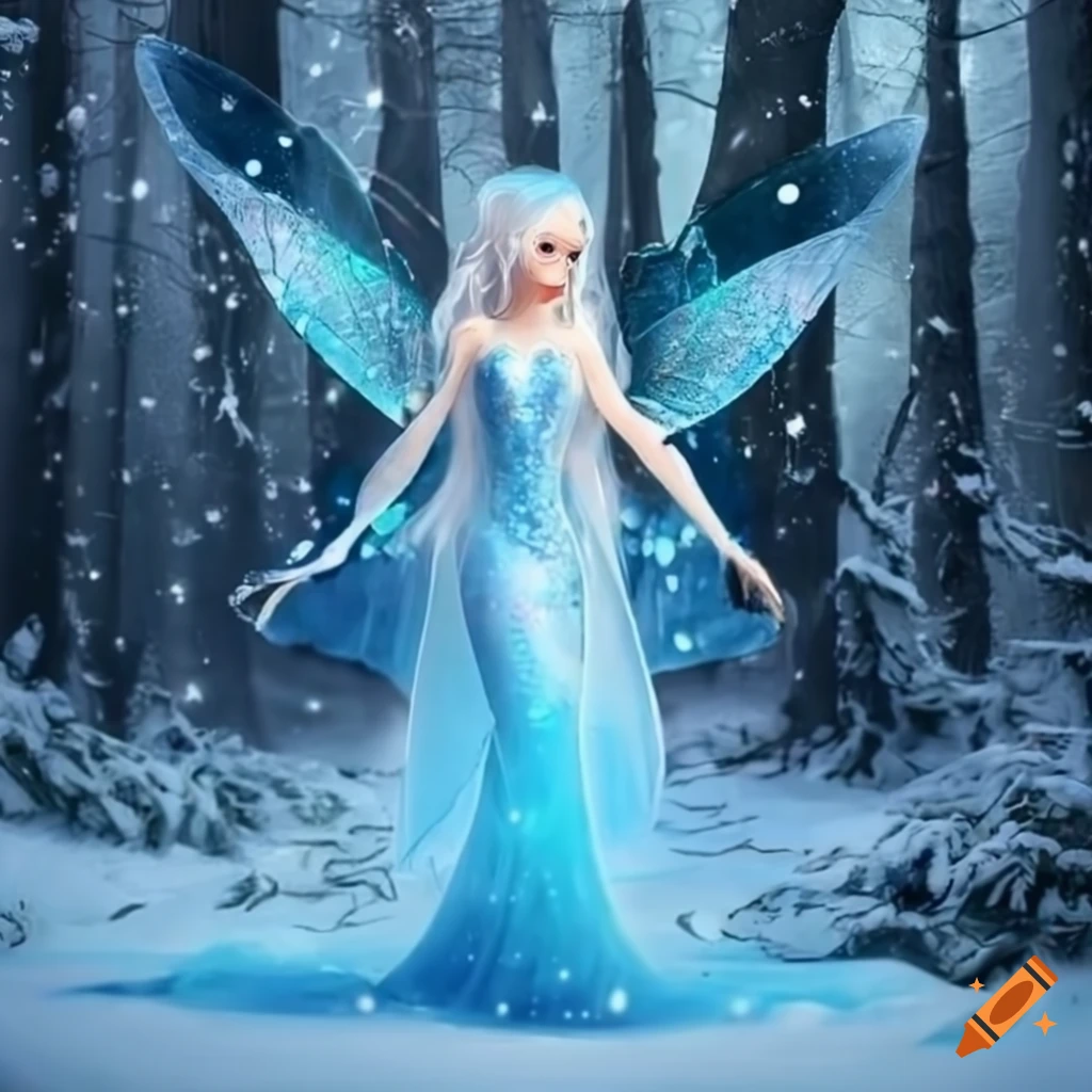 Image of an ice fairy in a snowy forest on Craiyon