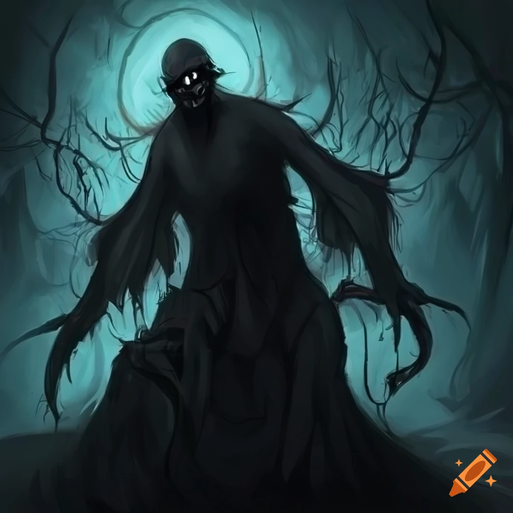 Dark fantasy artwork of a black nightmare on Craiyon
