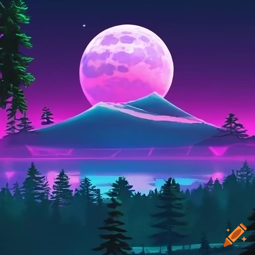 Synthwave moonlit forest wallpaper