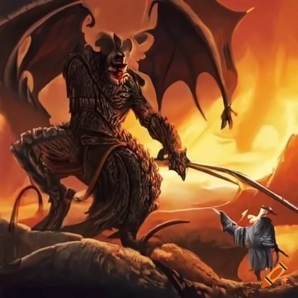 Byzantine art depicting epic battle between Gandalf and Balrog on Craiyon