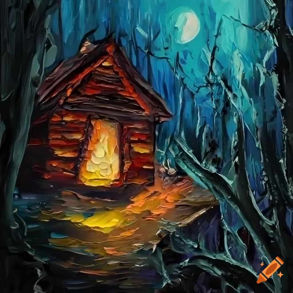 Demonic creature looking through a cabin window at night on Craiyon