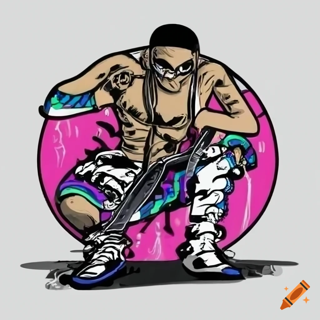 Graffiti artwork of a raver ninja with katana sword on Craiyon