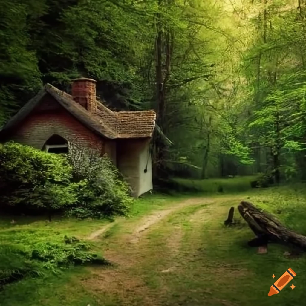 Picture of a peaceful cottage in a woodland clearing on Craiyon