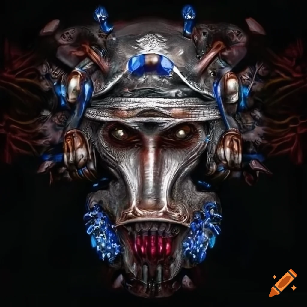 Chrome Biomechanical Mandrill steampunk death mask on African ...